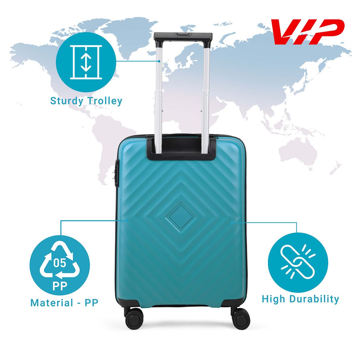 VIP Unisex Quad Hard Shell Spinner Wheels Luggage, ICE BLUE,21x38x 55 ...